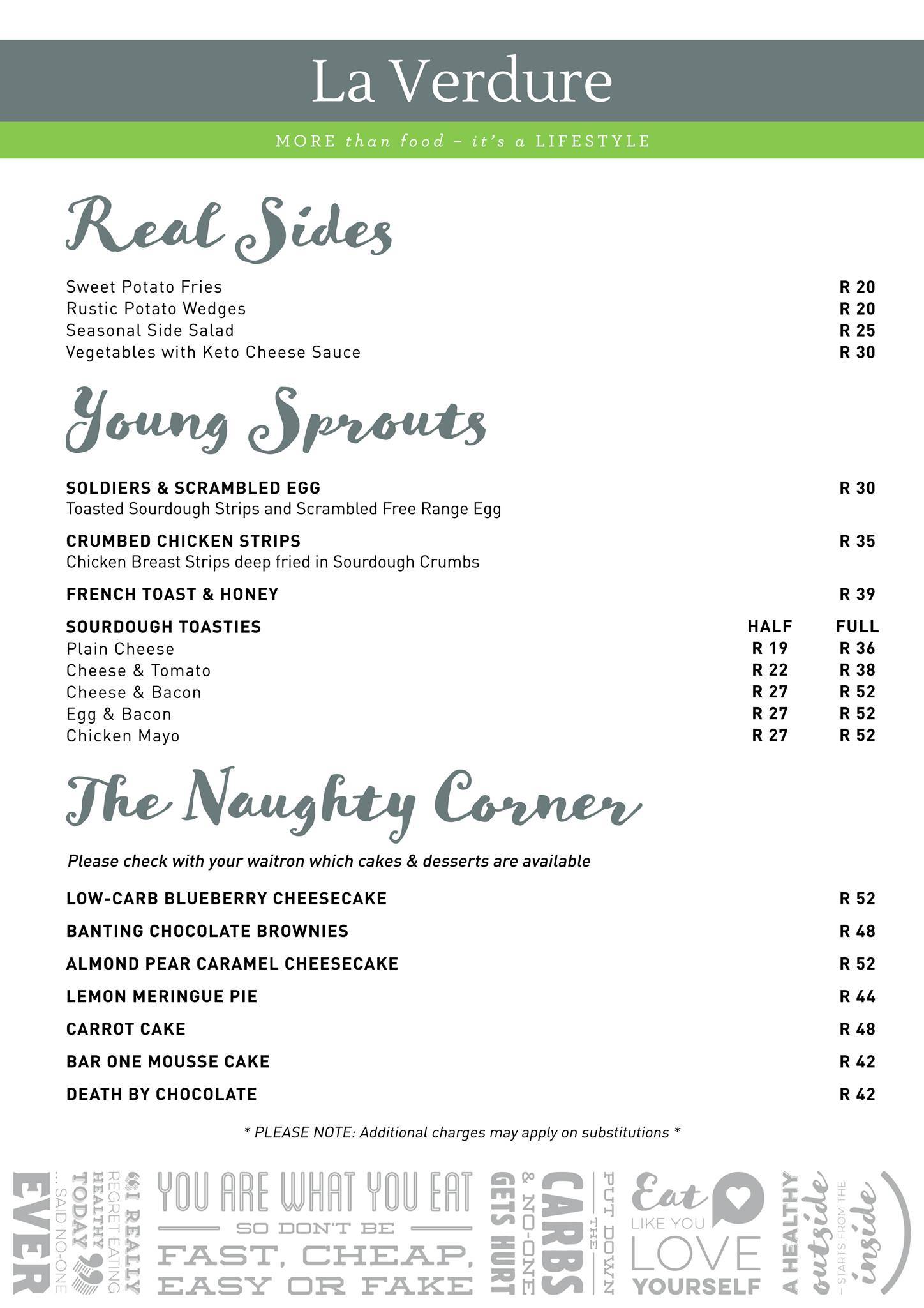 Menu at La Verdure Real Food Cafe, Gillitts