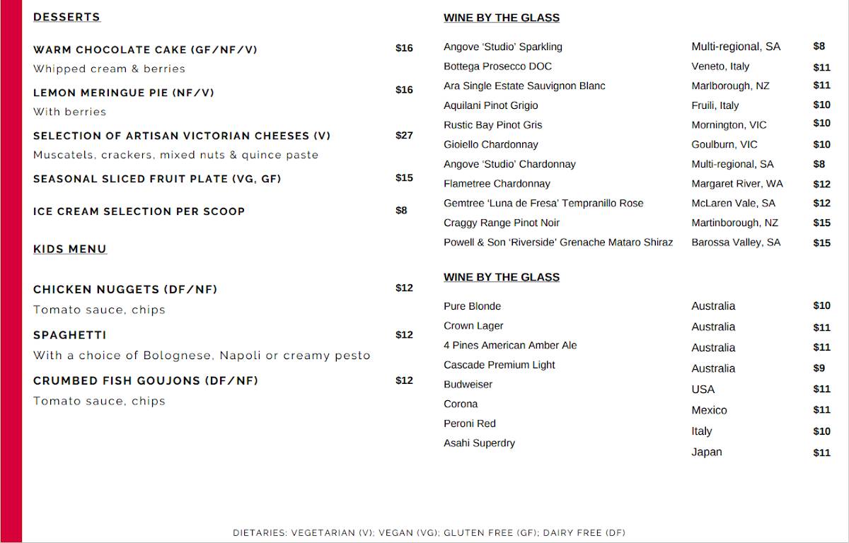 Menu at Ginger restaurant, Clayton