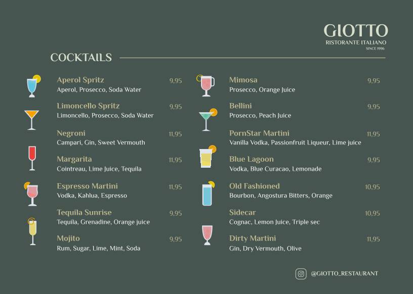 Menu at Giotto Italian Restaurant & Pizza, London