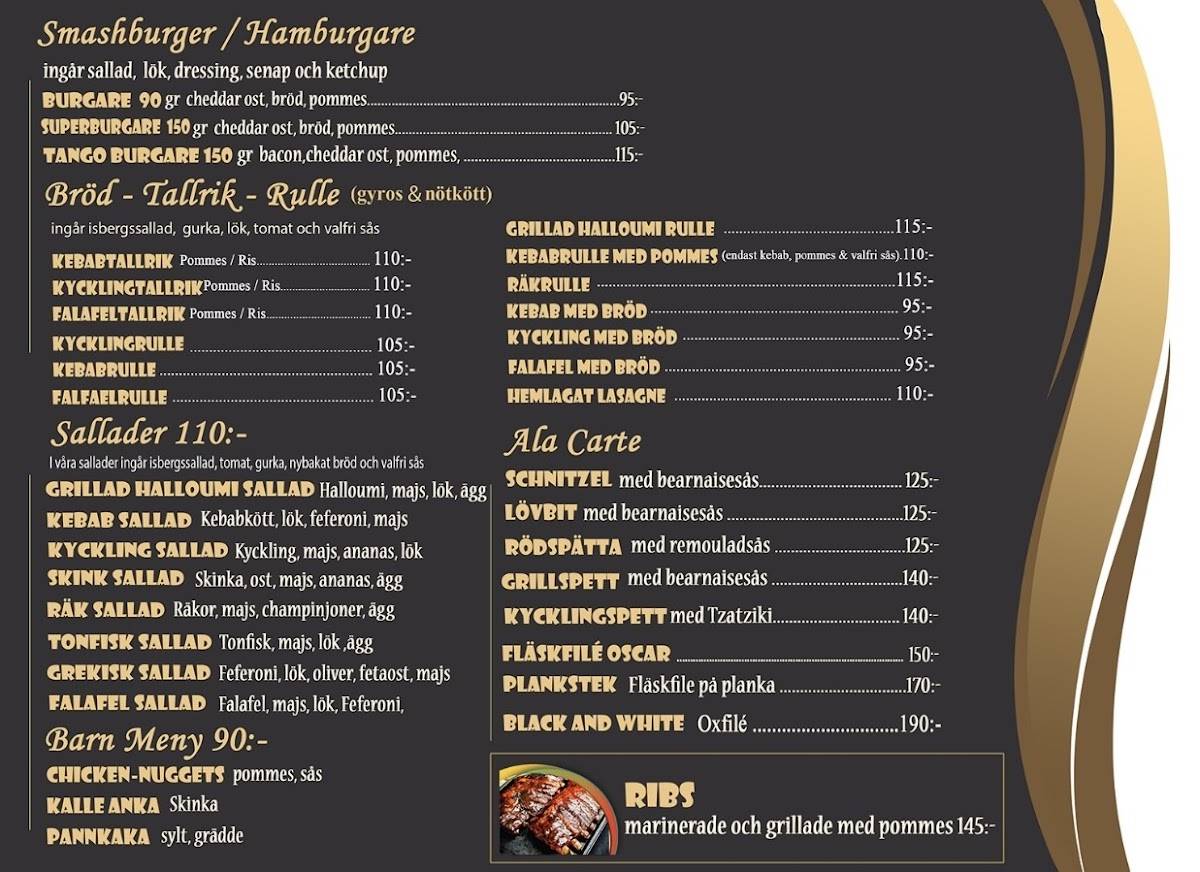 Menu at Tango Restaurang Glanshammar restaurant, Glanshammar