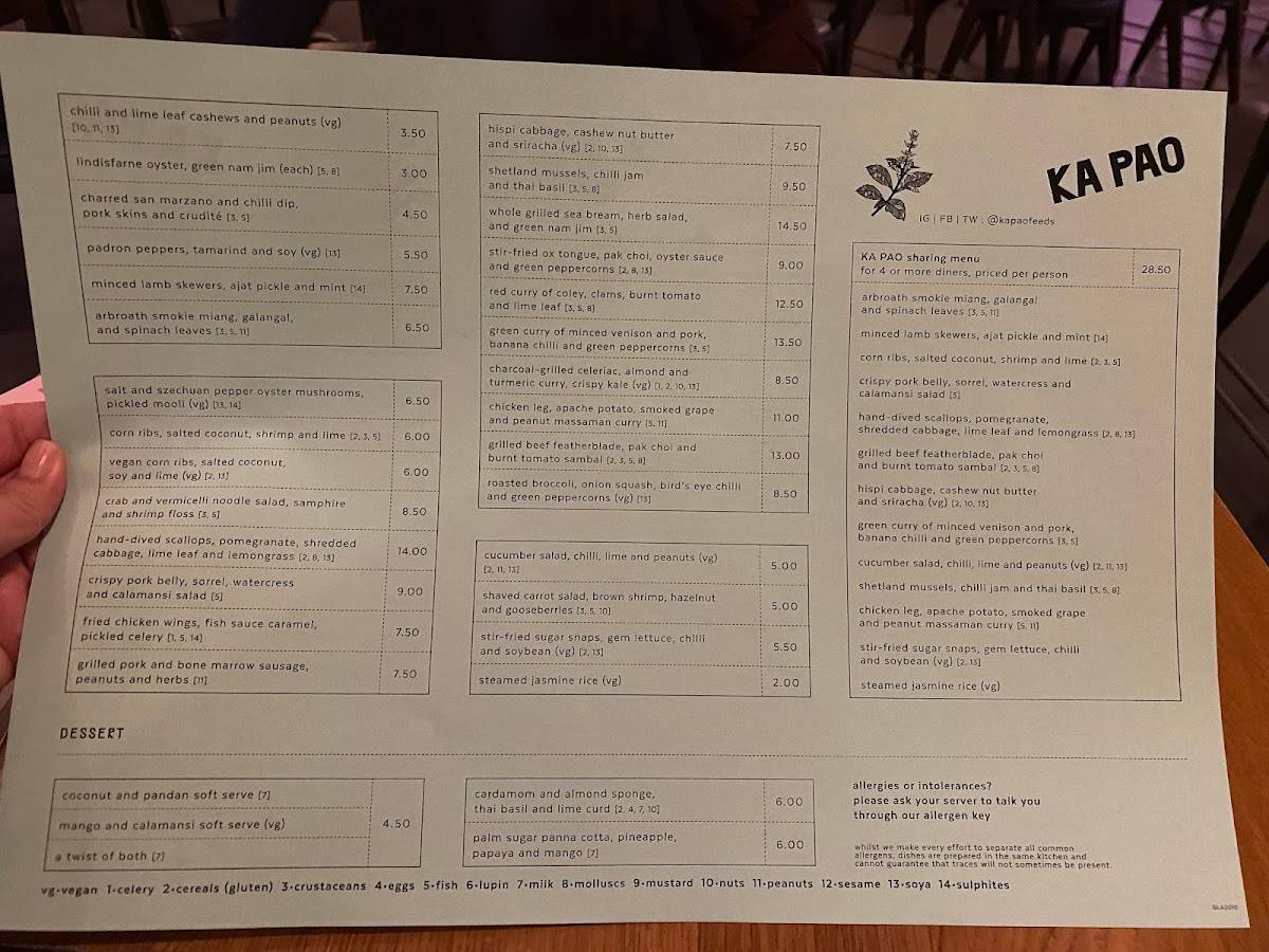 Menu at Ka Pao Glasgow restaurant, Glasgow
