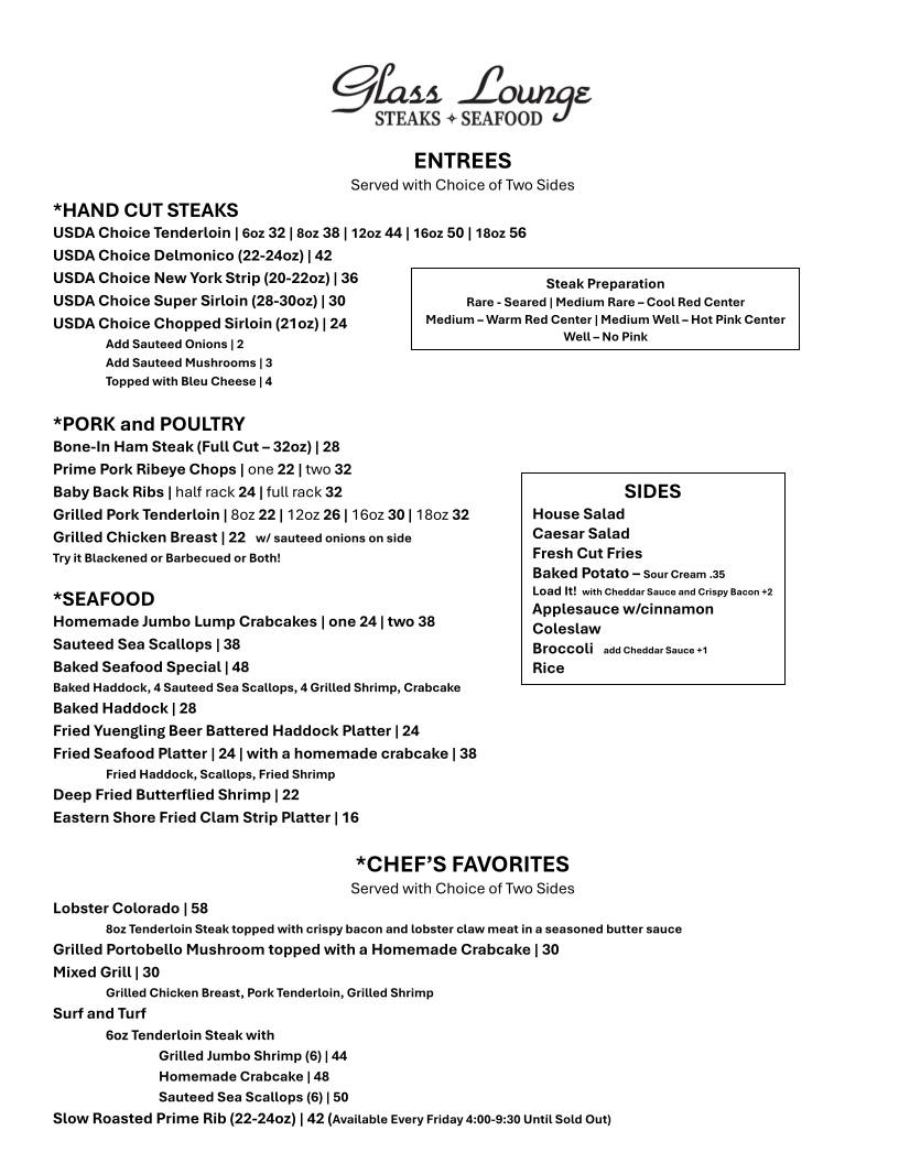Menu at Glass Lounge Restaurant, Harrisburg