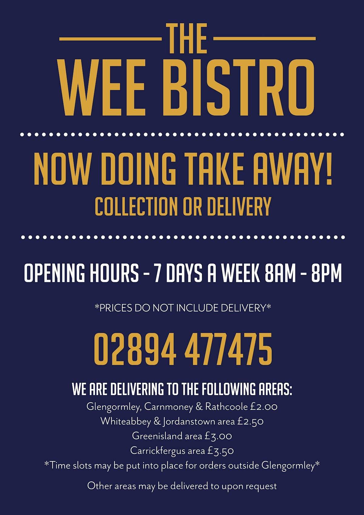 Menu at The Wee Bistro restaurant, Glengormley