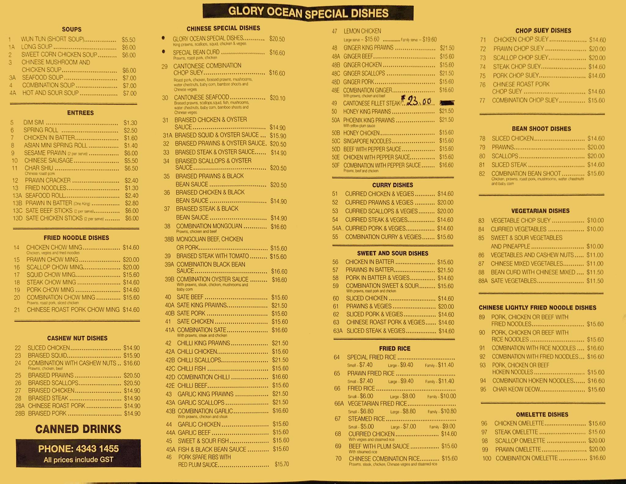 Menu at Glory Ocean restaurant, Wendouree