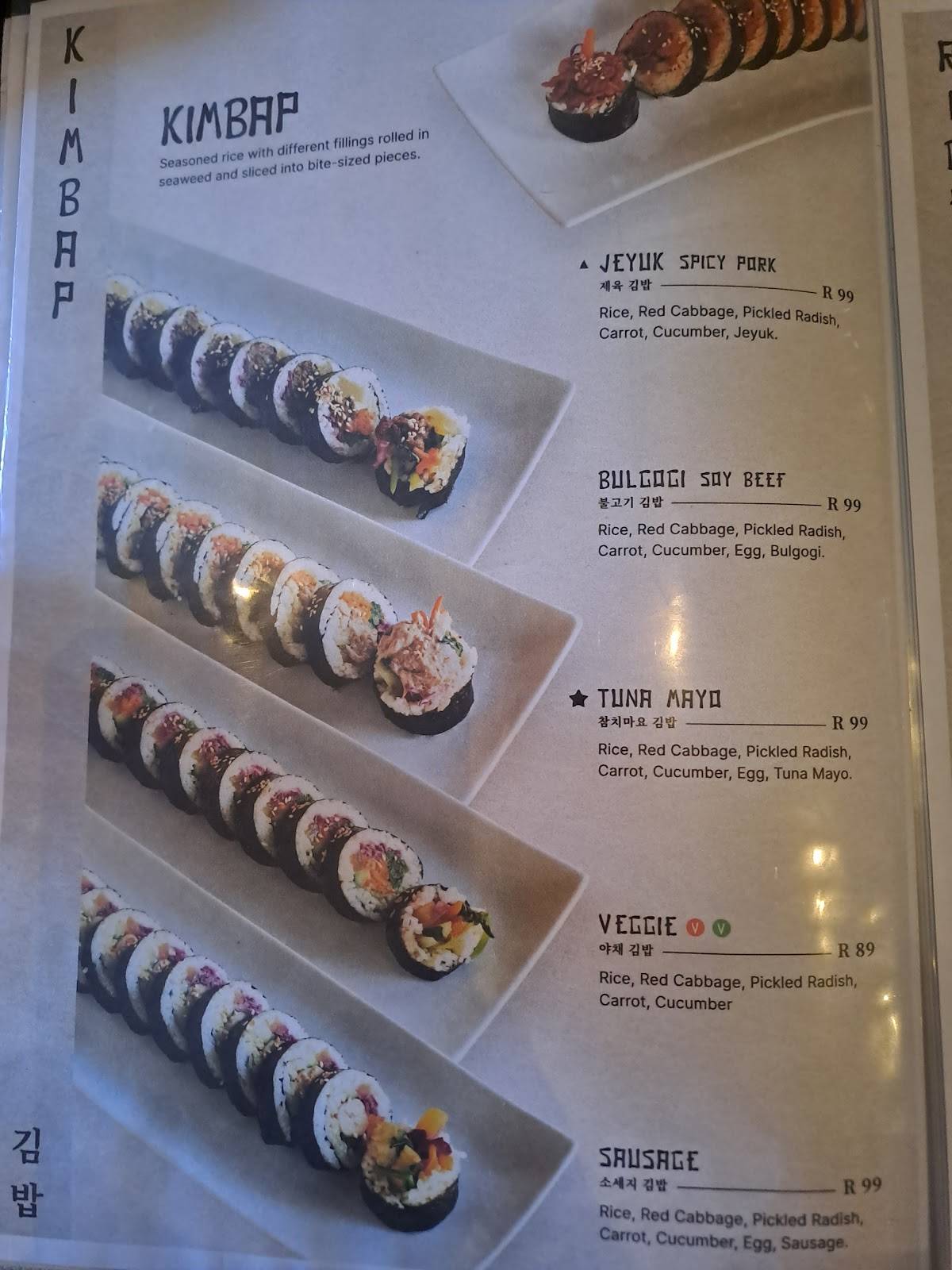 Menu at Gogi Korean BBQ newlands, Cape Town