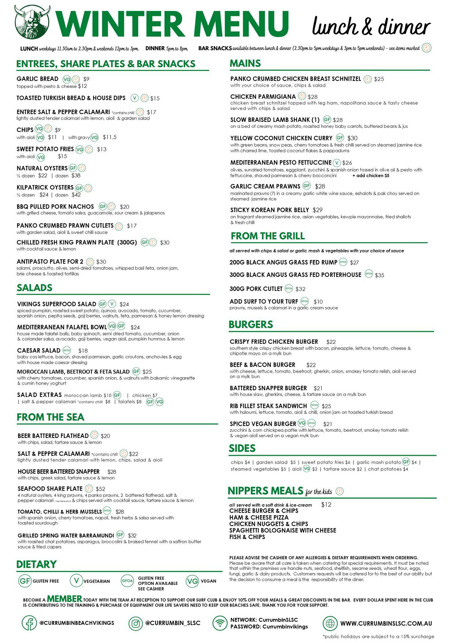 Currumbin Surf Club Menu Specials at Todd Bushman blog