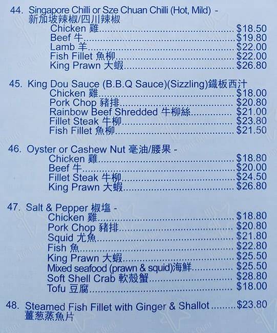 Menu at Golden Chef Asian Cuisine restaurant, Manly