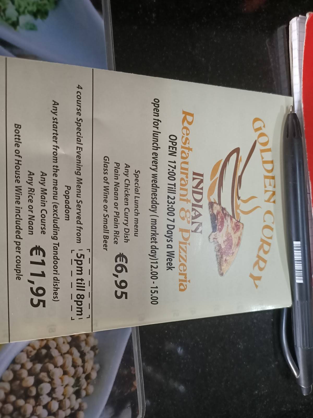 Menu at Golden Curry restaurant, San Miguel de Salinas