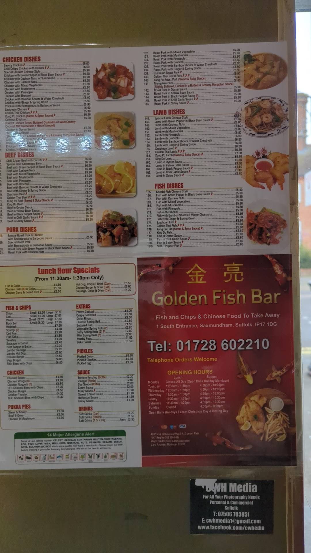 Menu at Golden Fish Bar, Saxmundham