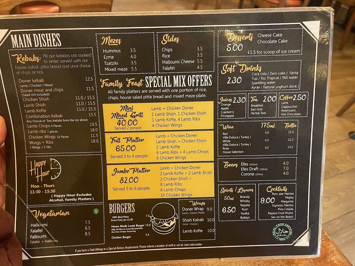 Menu at Golden Grill Kebab House restaurant, London, 20 Camberwell Green
