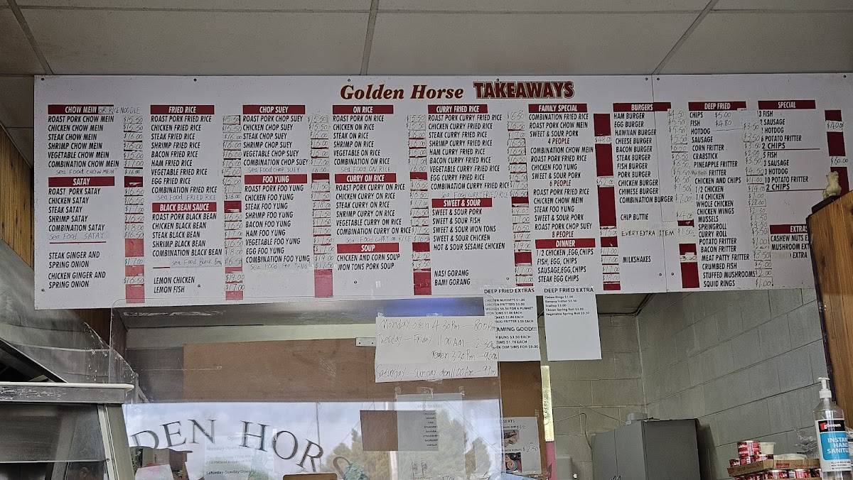 Menu at Golden Horse Takeaway restaurant, Lower Hutt