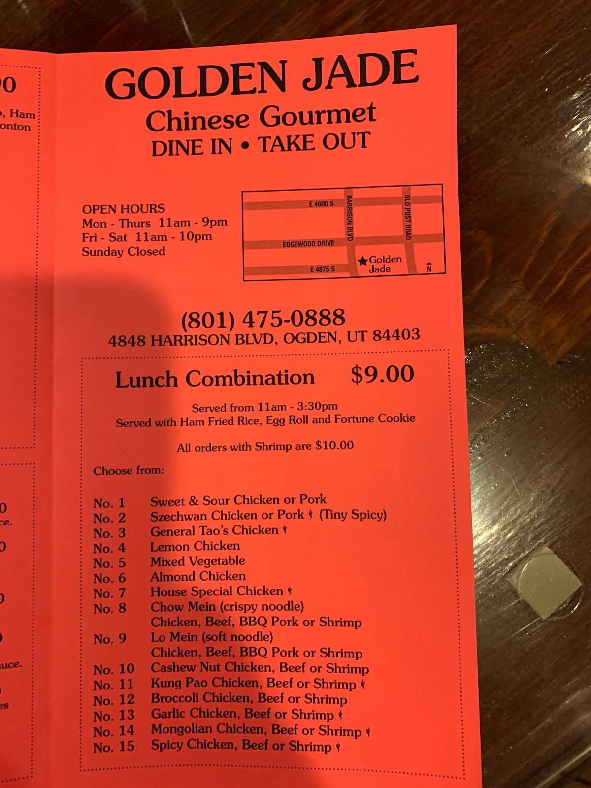 Menu at Golden Jade Restaurant, Ogden
