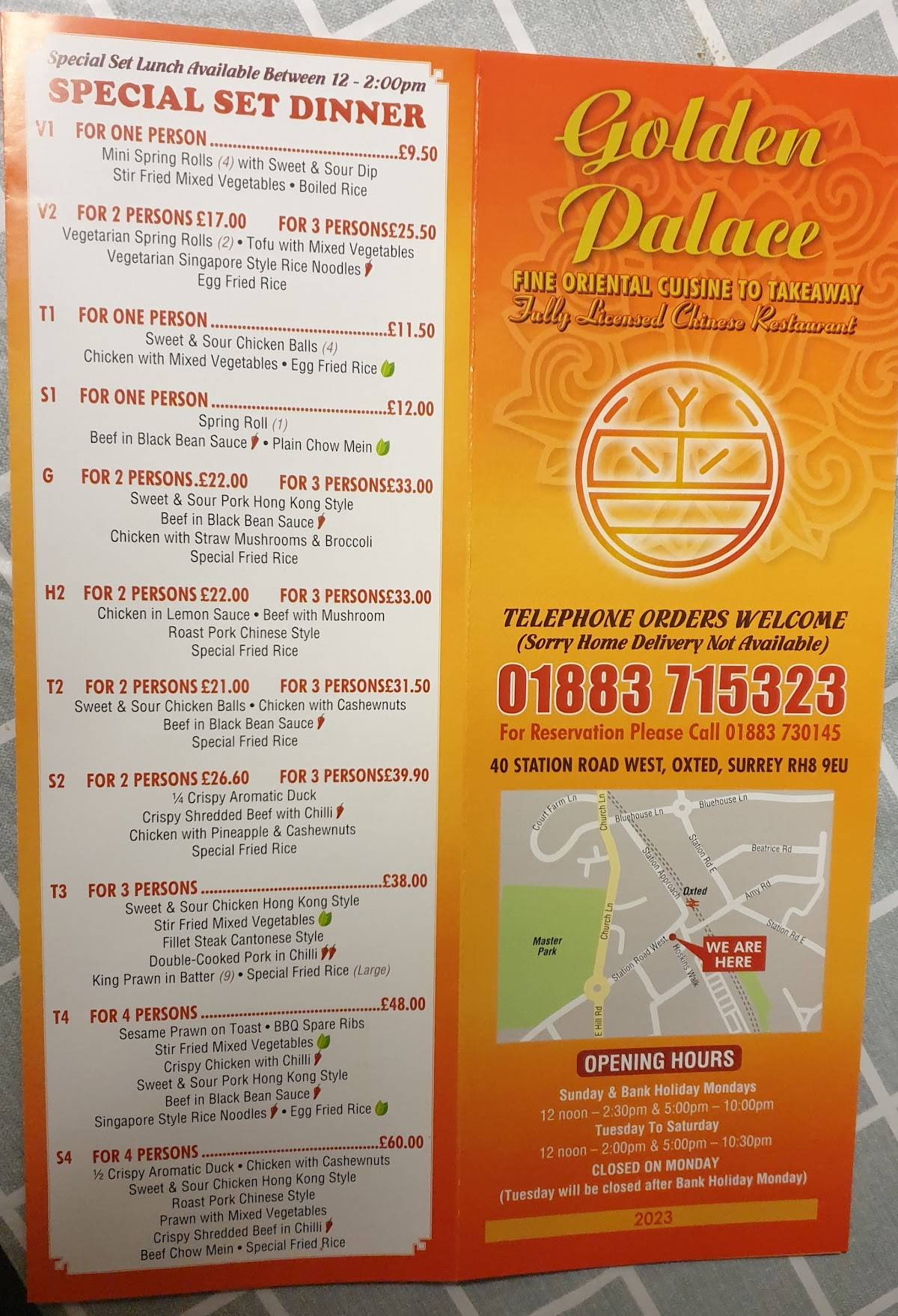 Menu at Golden Palace restaurant, Oxted, 40 Station Rd W