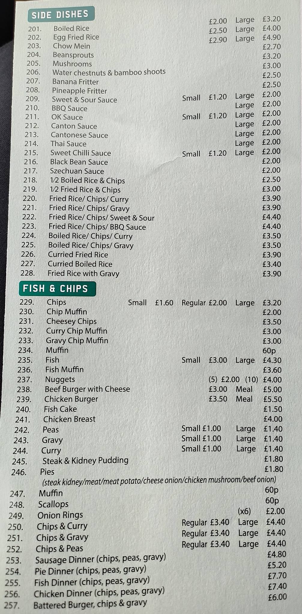 Menu at Golden Phoenix fast food, Dukinfield
