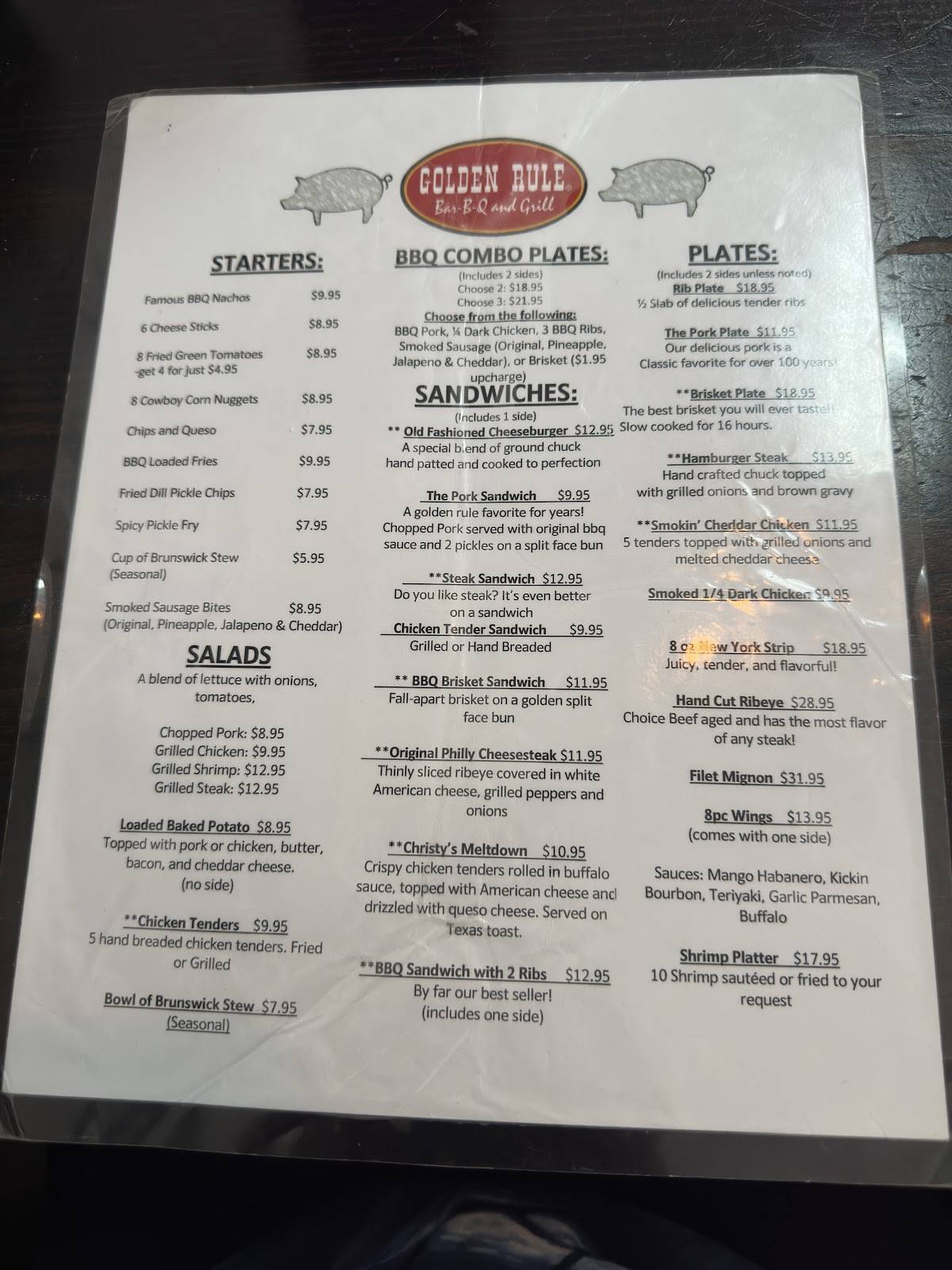 Menu at Golden Rule BBQ & Grill of Andalusia, Andalusia