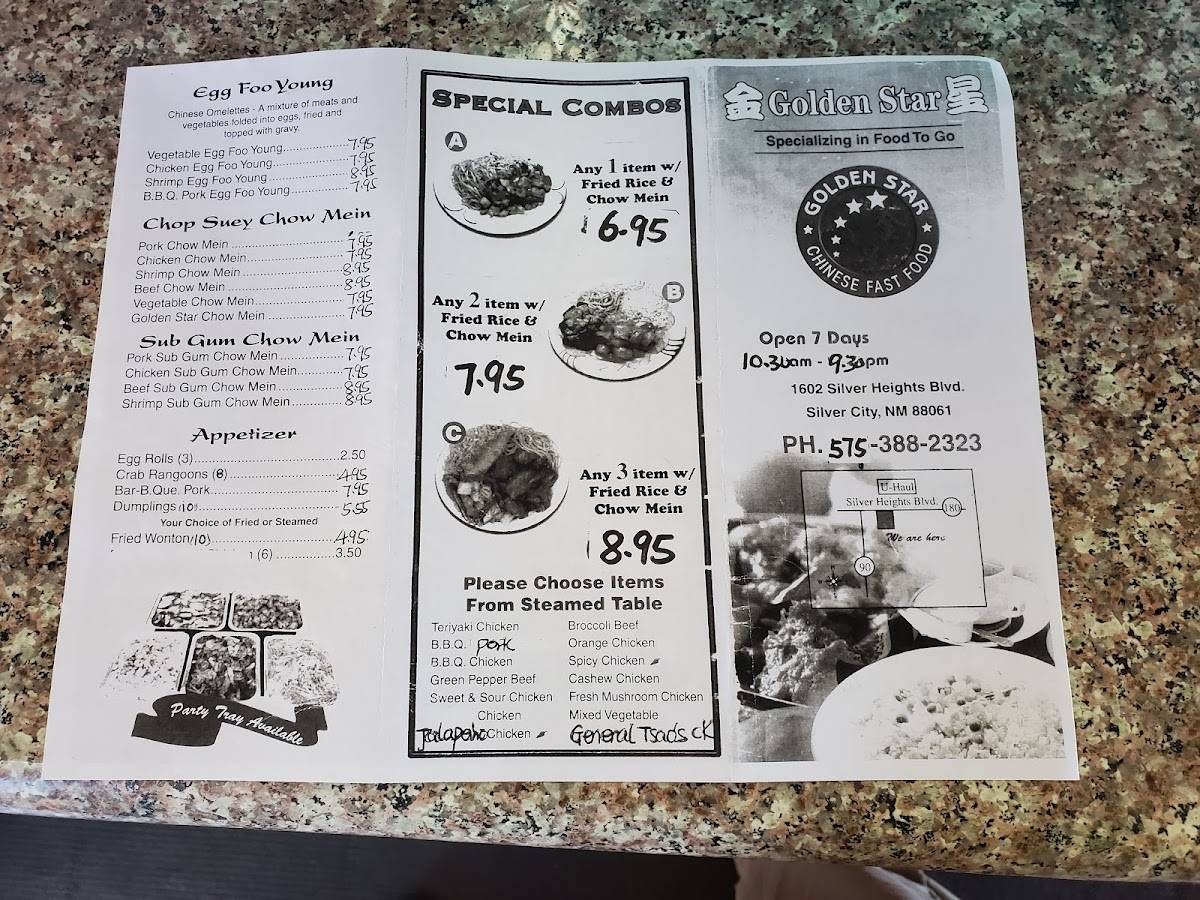 Menu at Golden Star Restaurant, Silver City