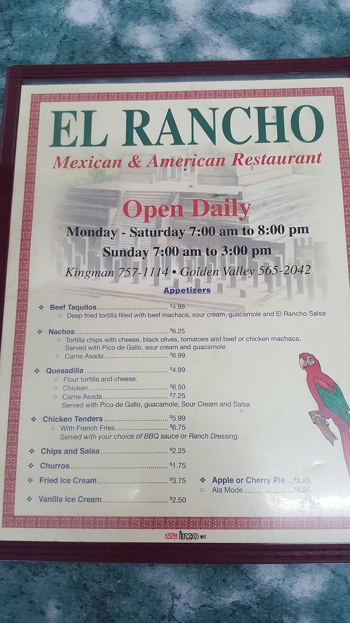 Menu at El Rancho Restaurant, Golden Valley