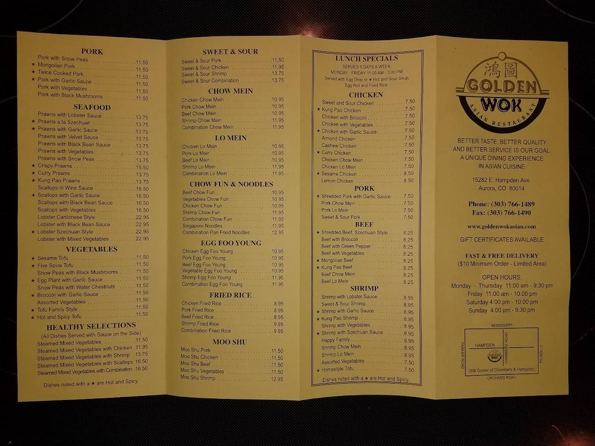 Menu at Golden Wok restaurant, Aurora, E Hampden Ave