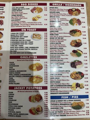 Menu at Golden cafe, Addlestone