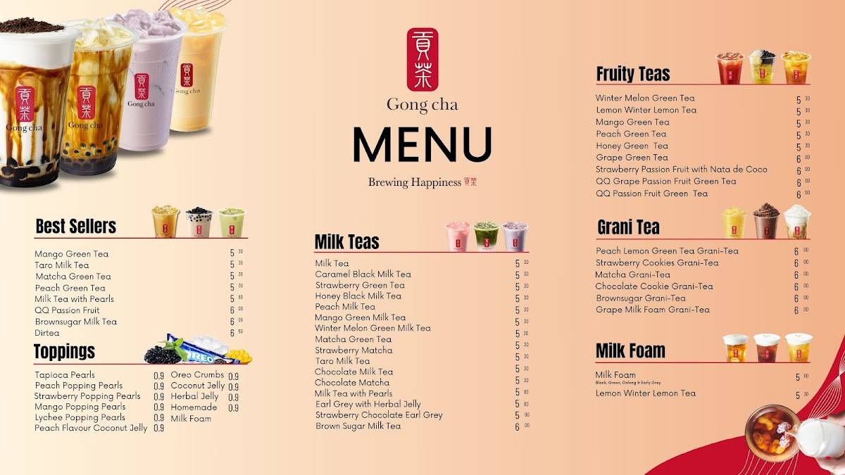 Menu at Gong Cha, Mons