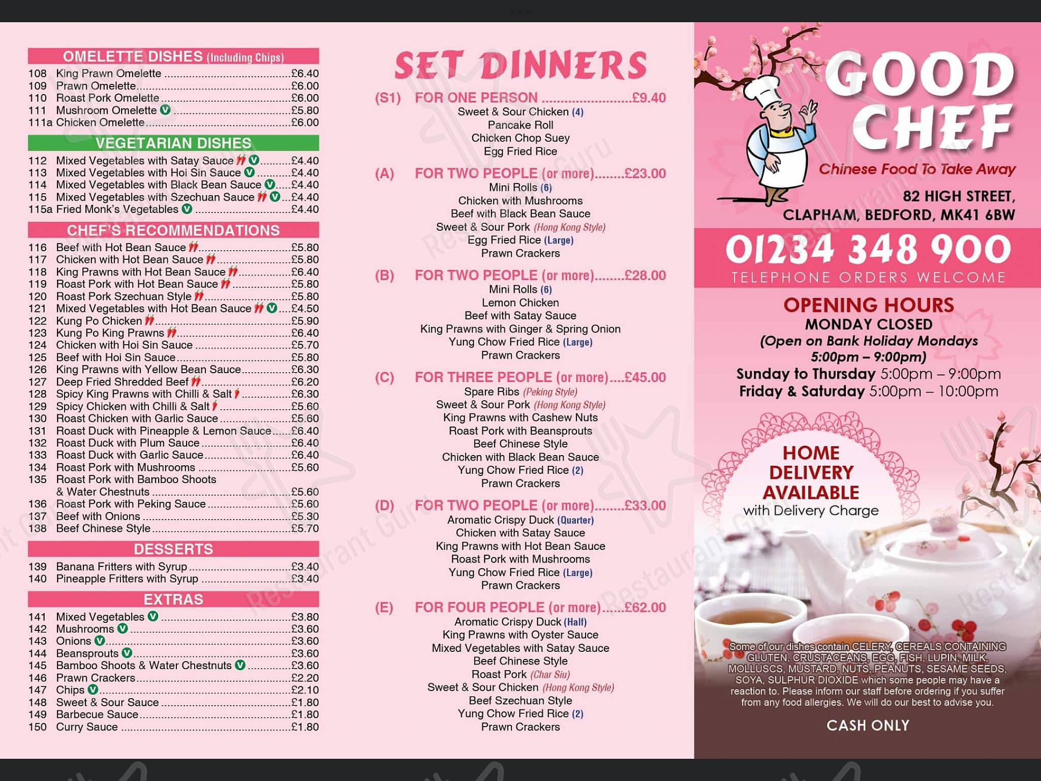 Menu at Good Chef restaurant, Bedford