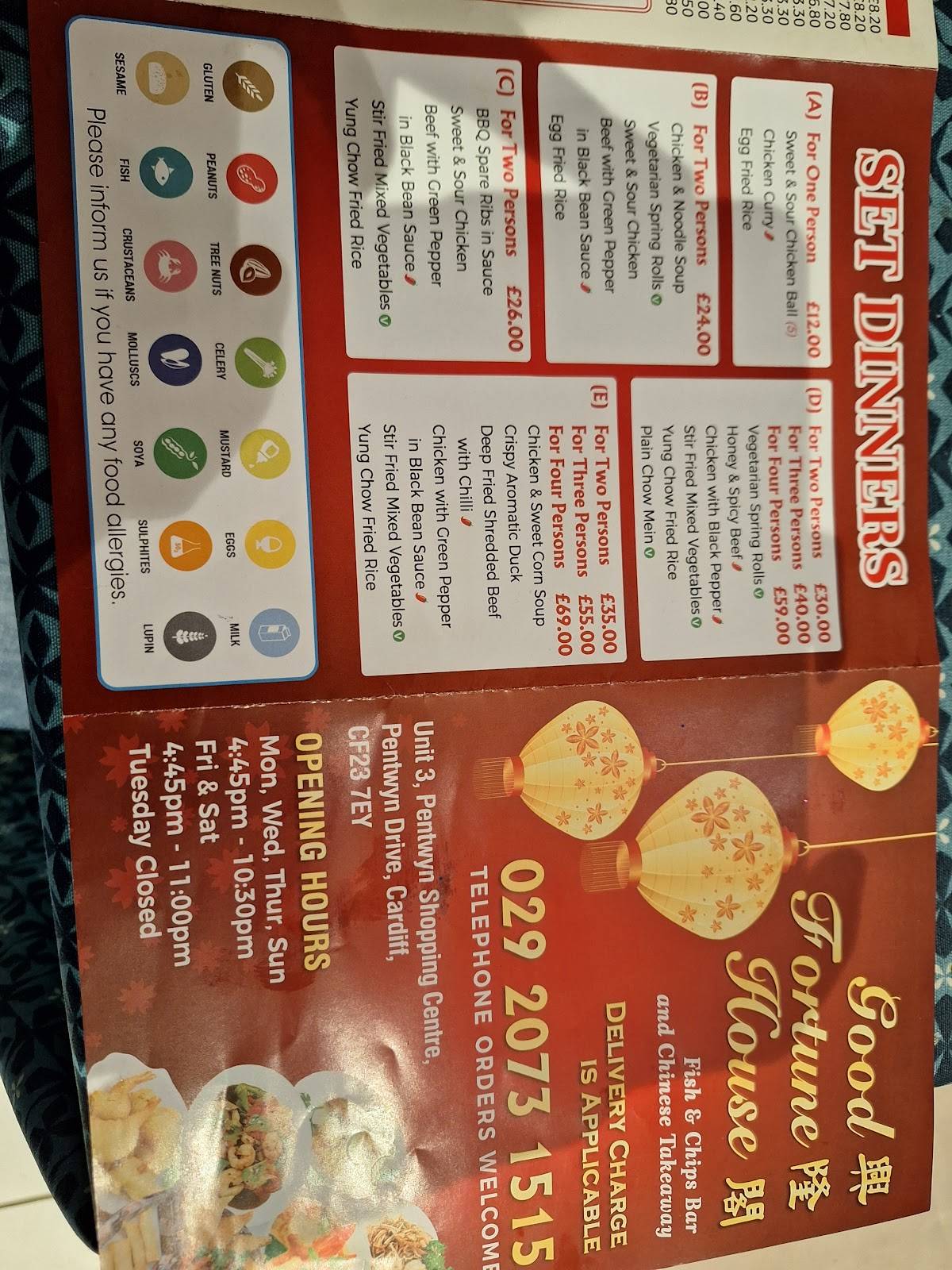 Menu at Good Fortune fast food, Cardiff