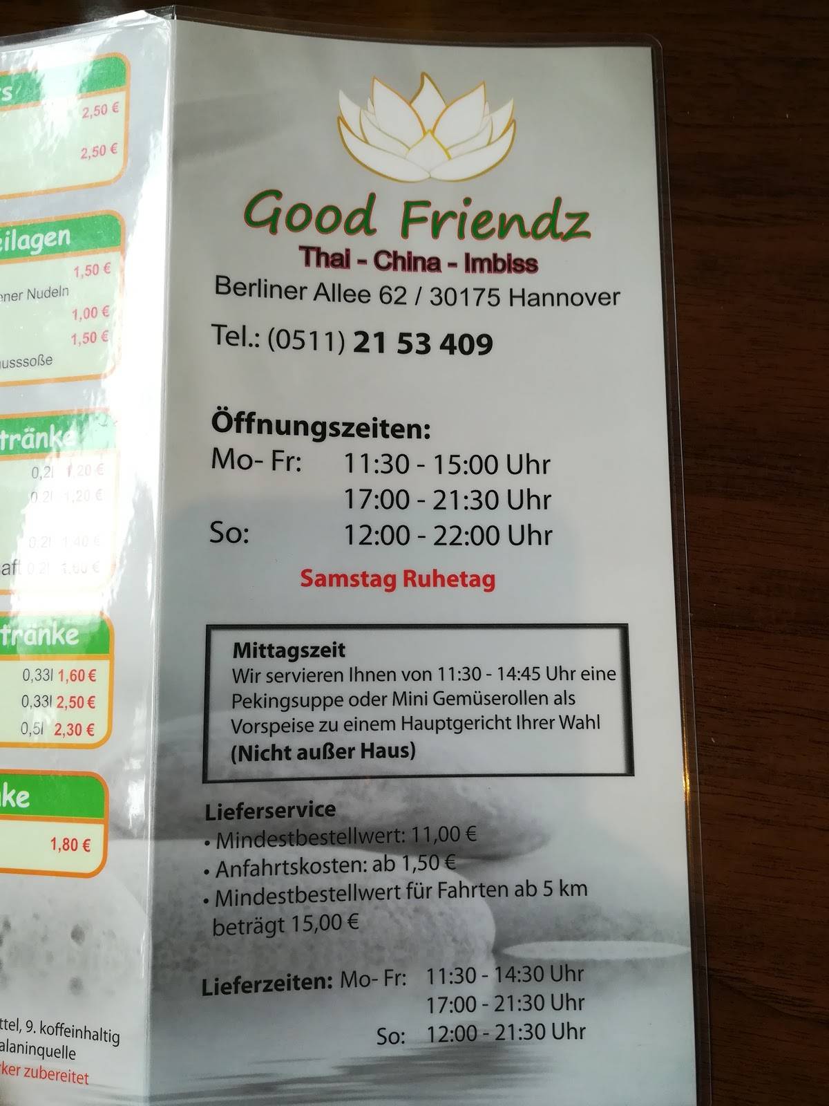 Speisekarte von Good Friendz fast Food, Hannover, Berliner Allee 62