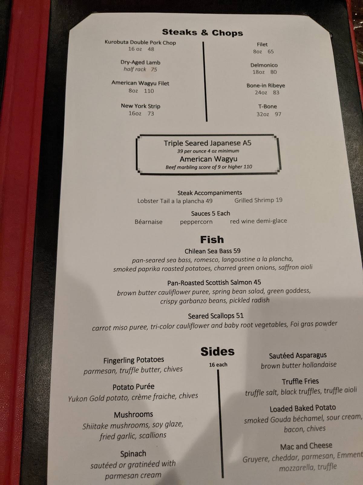 Menu at Gordon Ramsay Steak steakhouse, Atlantic City