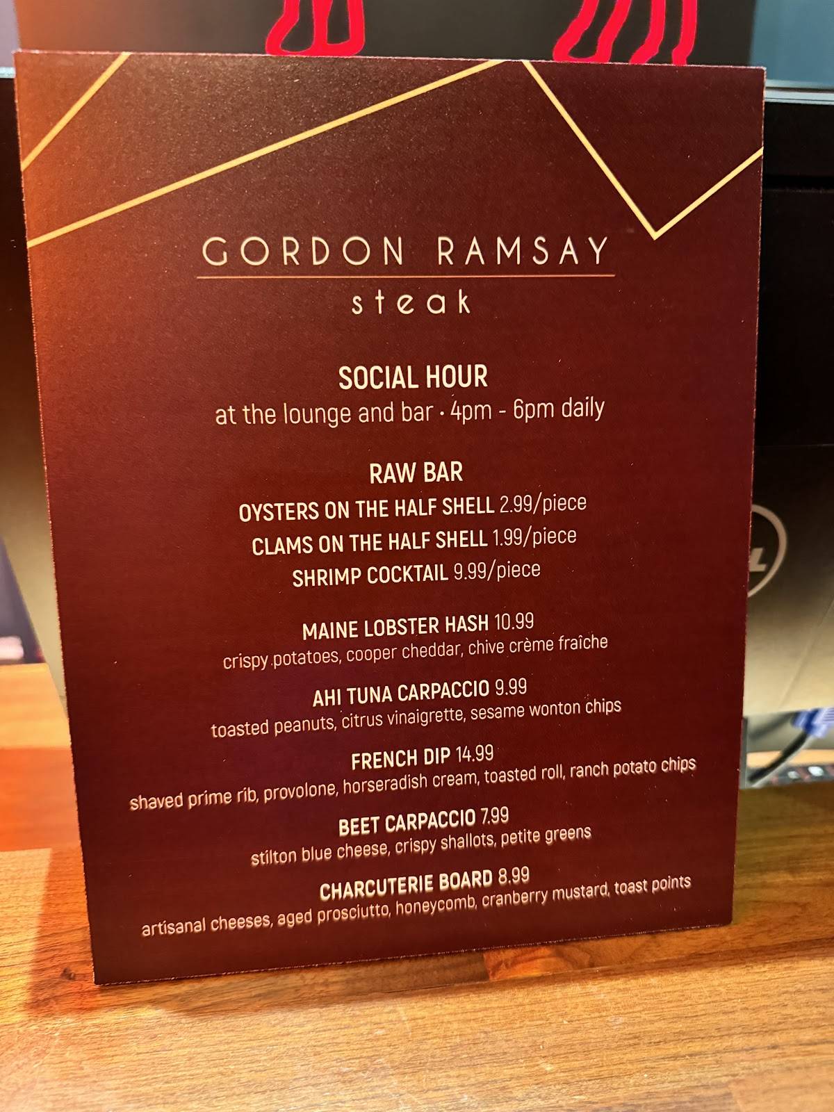 Menu at Gordon Ramsay Steak steakhouse, Atlantic City
