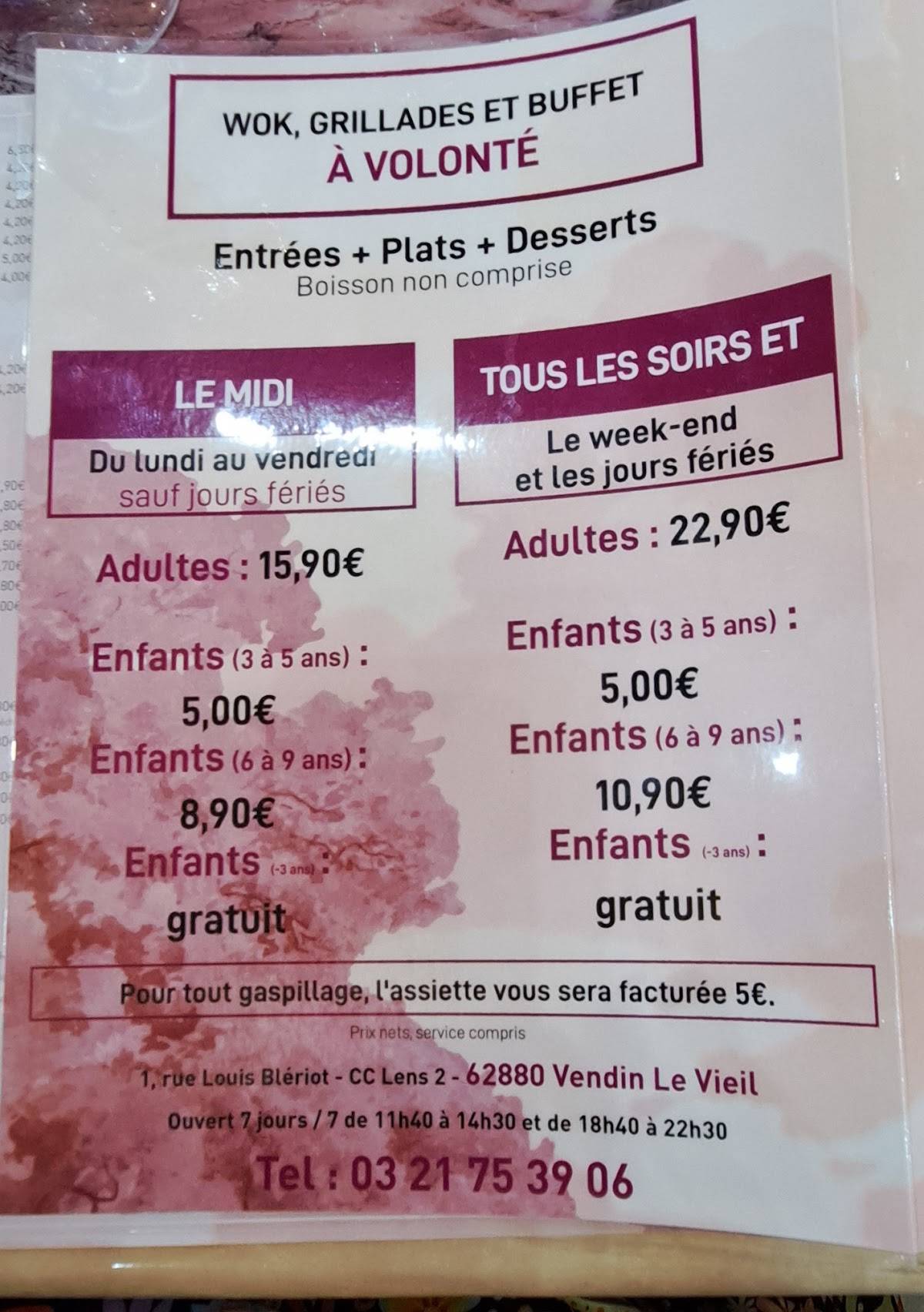 Menu au Gourmet king restaurant, Vendin-le-Vieil