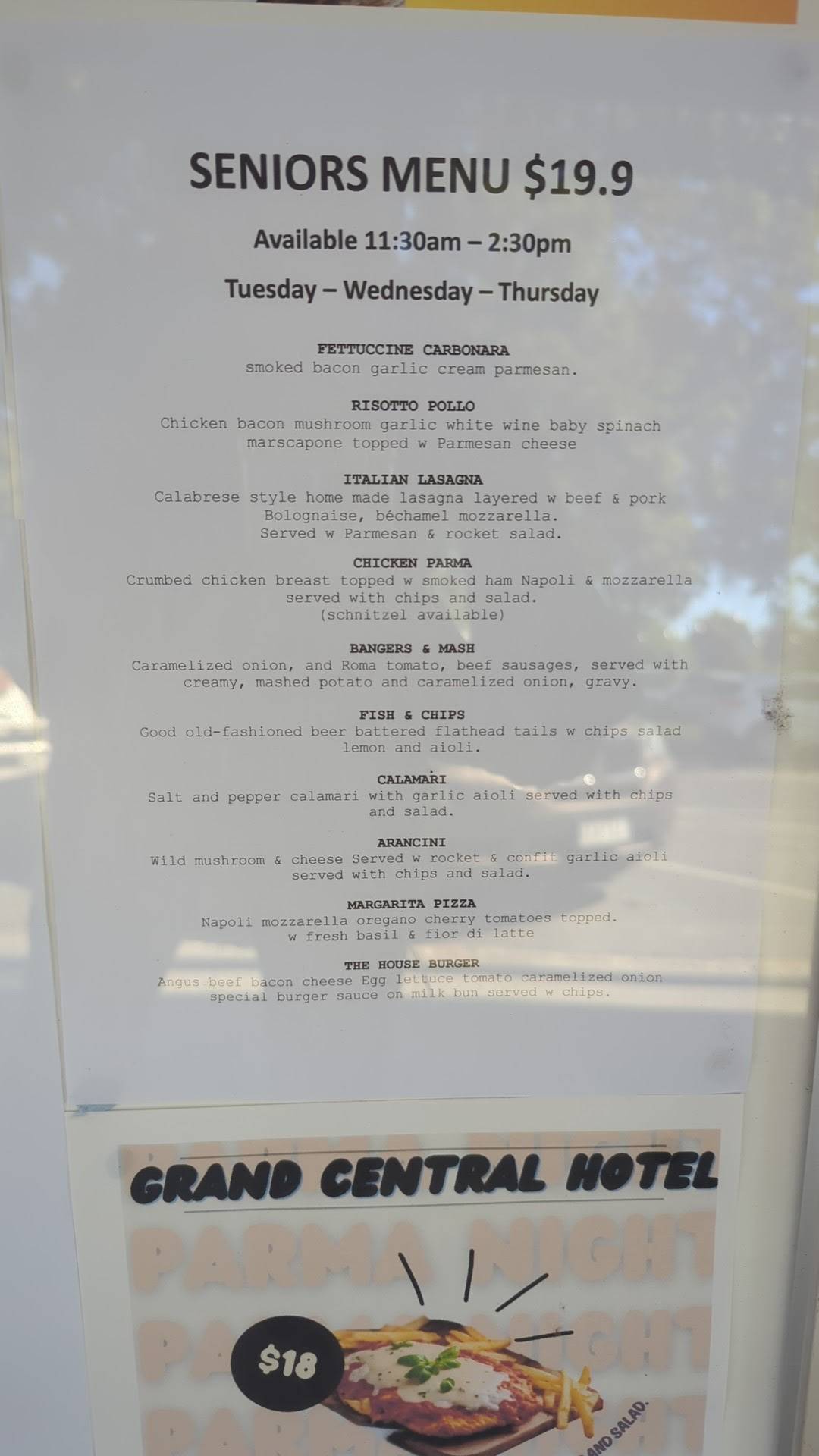 Menu at Grand Central Hotel pub & bar, Yea