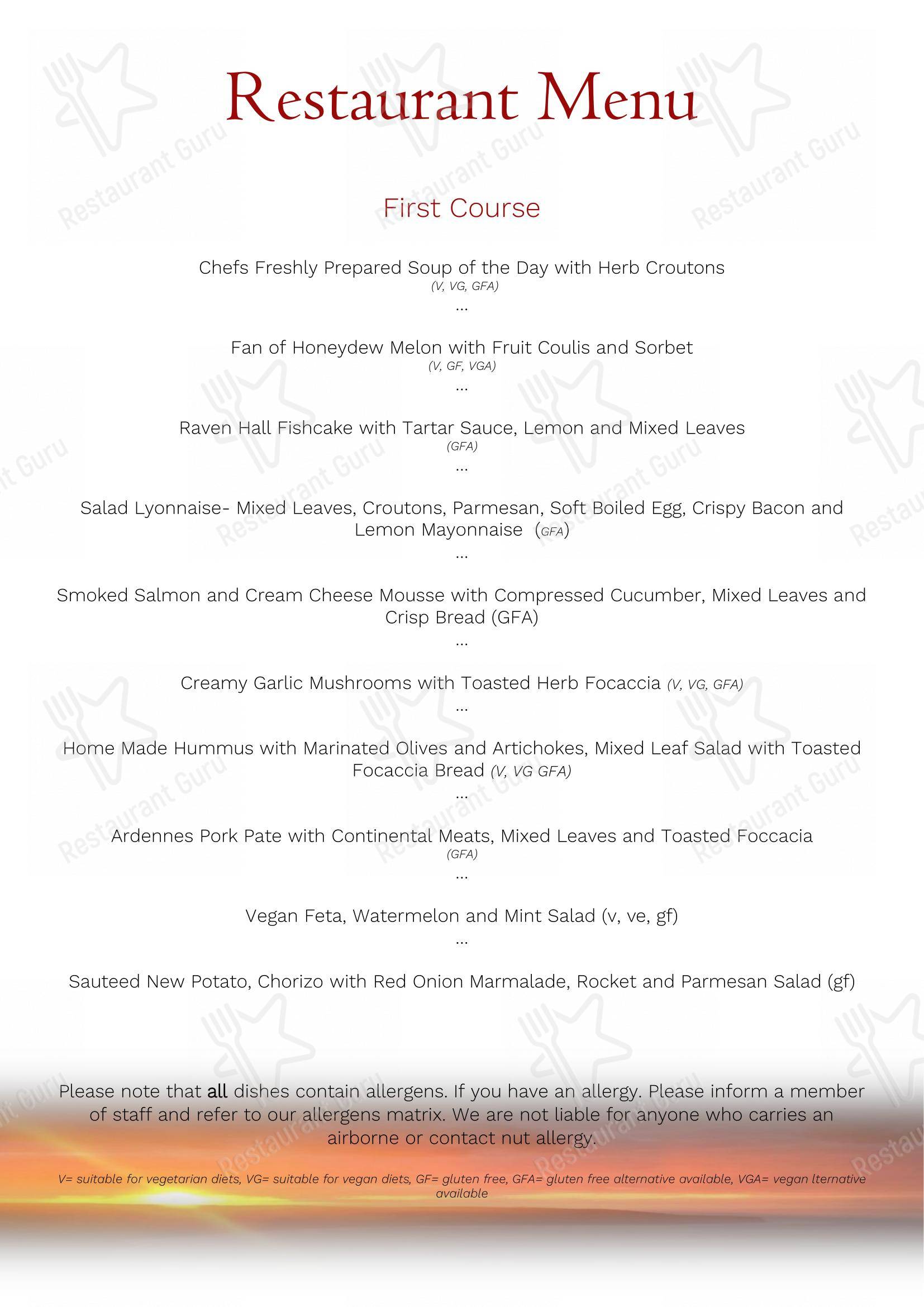 Menu at Grand Villa Heights restaurant, Ravenscar