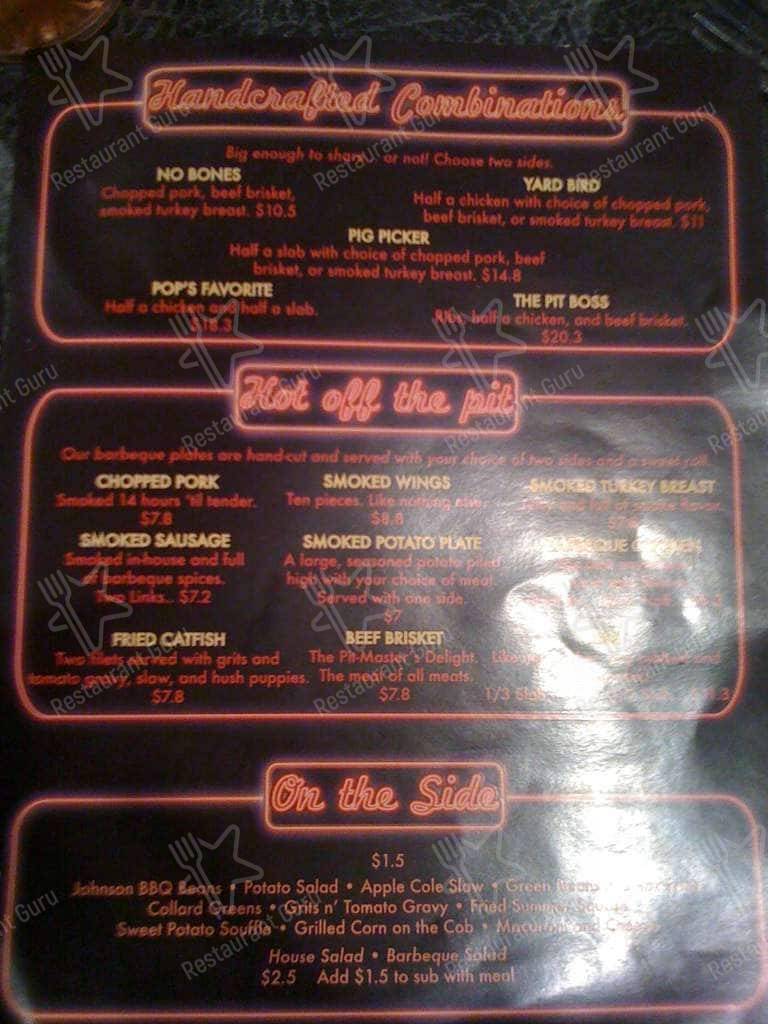 Menu at Grandpa Johnson's Barbecue, Plant City