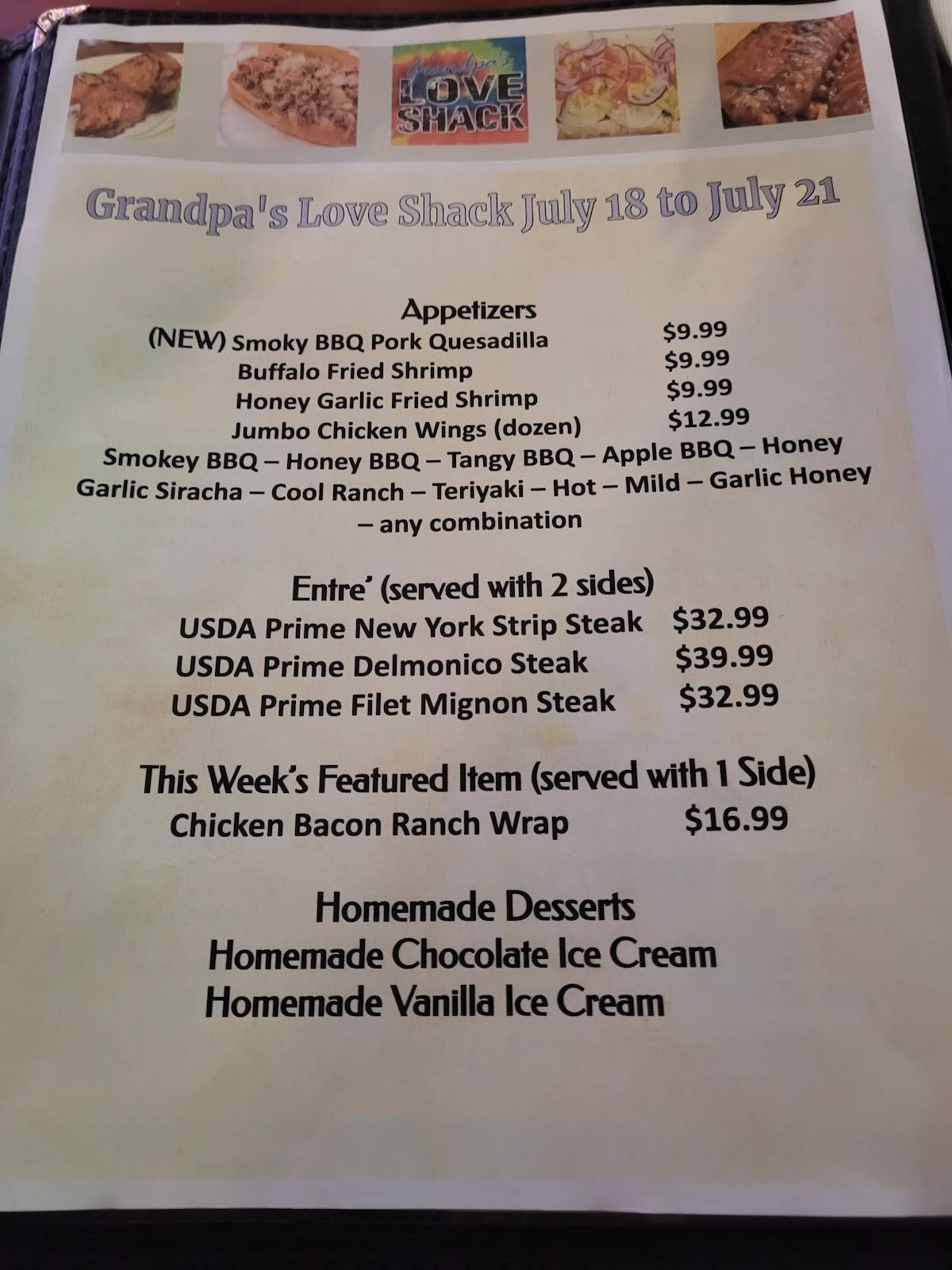 Menu at Grandpa's Love Shack BBQ, Shermans Dale