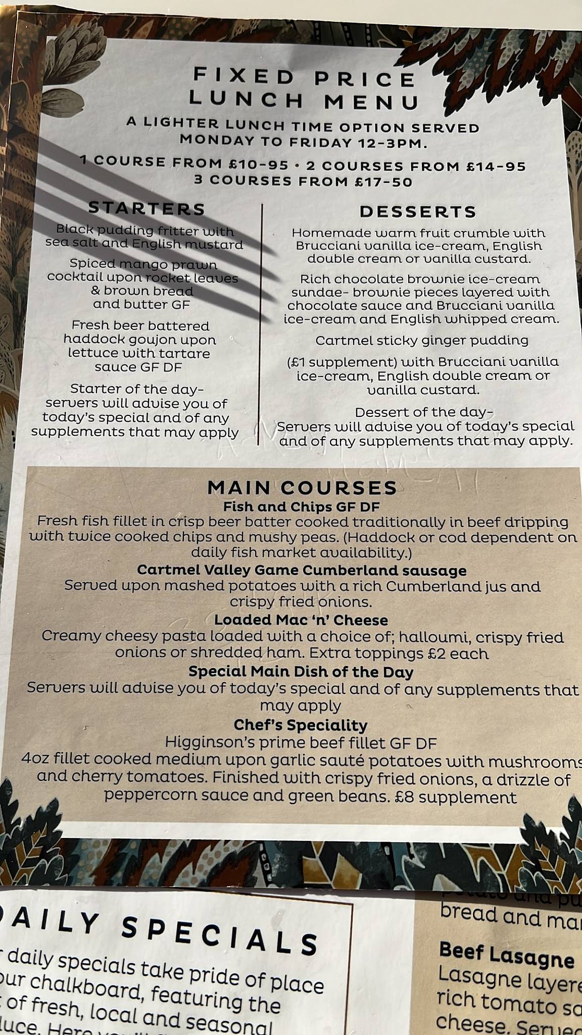 Menu at The Pheasant Inn pub & bar, Grange-over-Sands