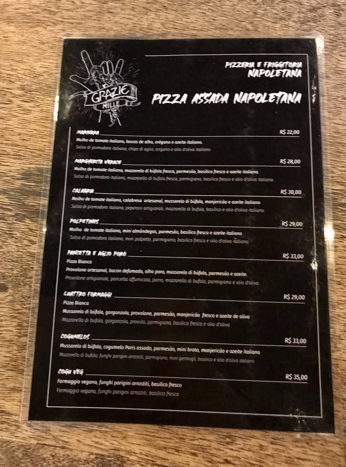 Carta de Grazie Mille - Pizzeria e Friggitoria Napoletana, Porto Alegre