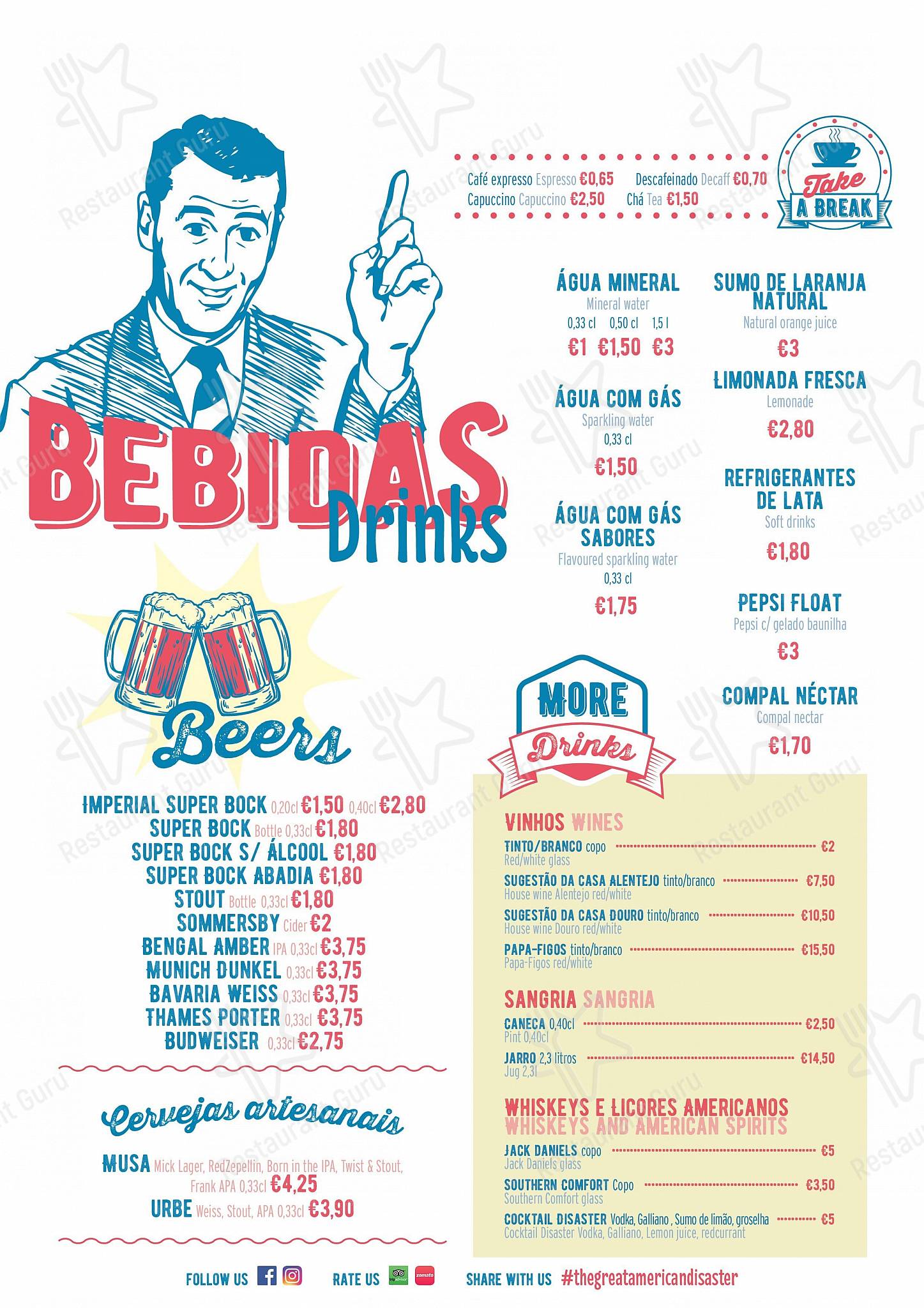 Menu em The Great American Disaster pub & Bar, Lisboa