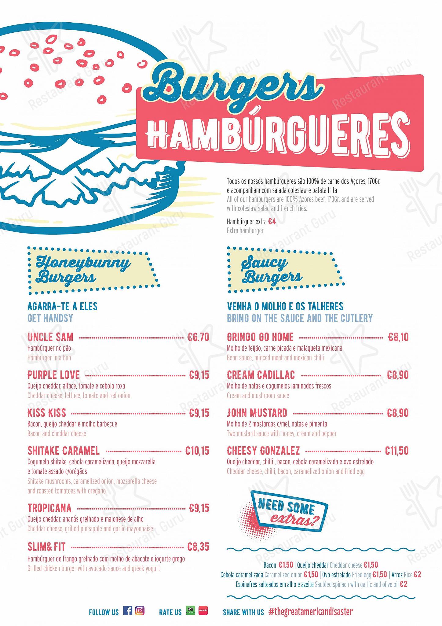 Menu em The Great American Disaster pub & Bar, Lisboa