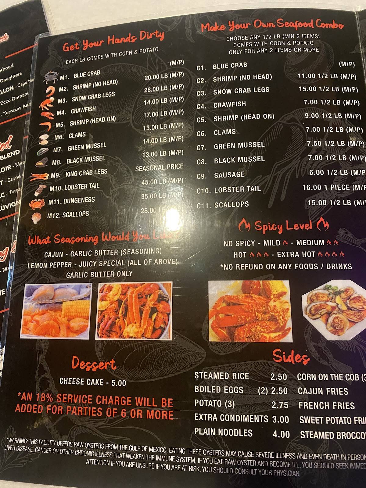 Menu at King Crab restaurant, Rochester, 102 Greece Ridge Center Dr