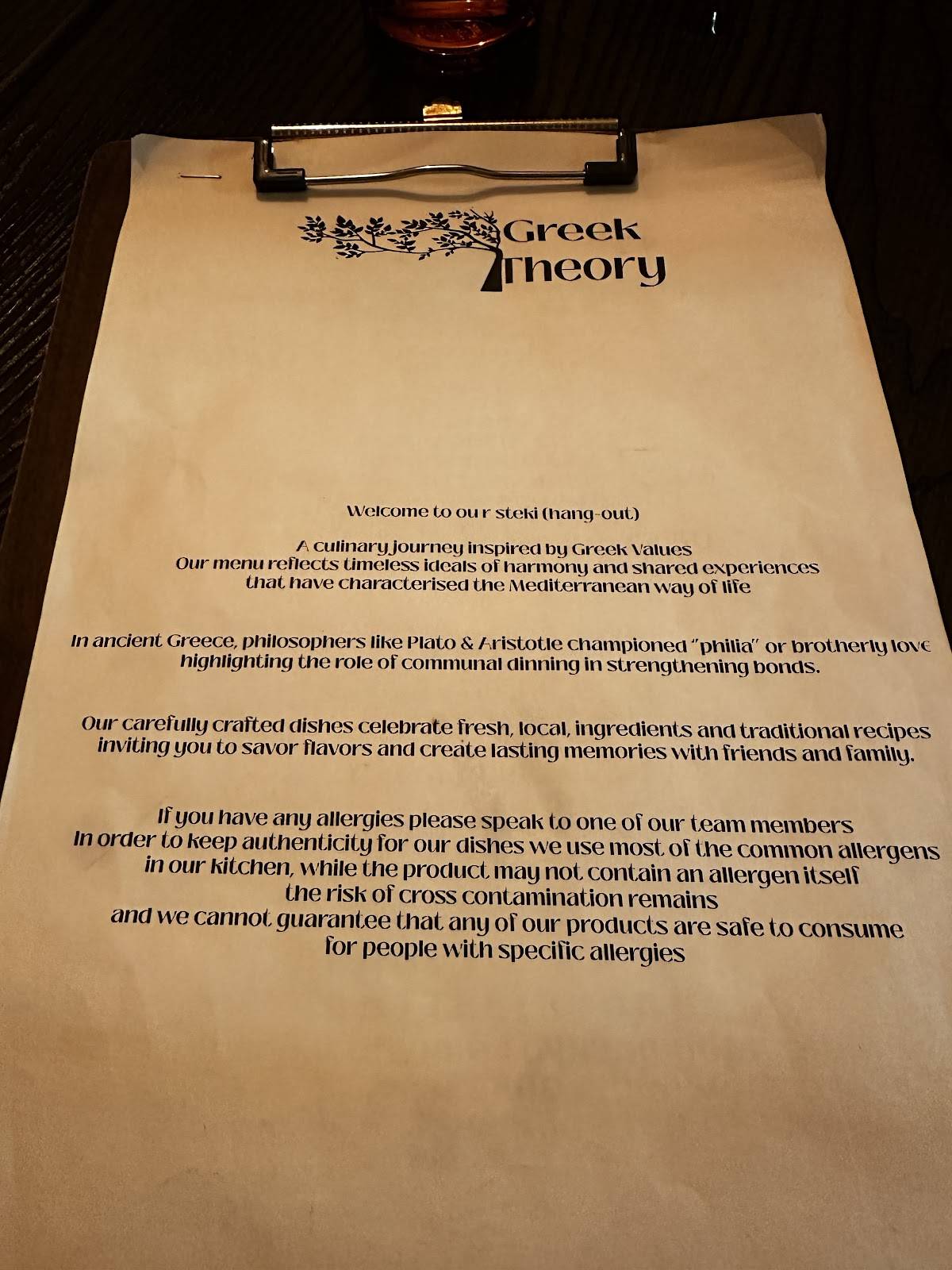 Menu at Greek Theory Restaurant, Falkirk