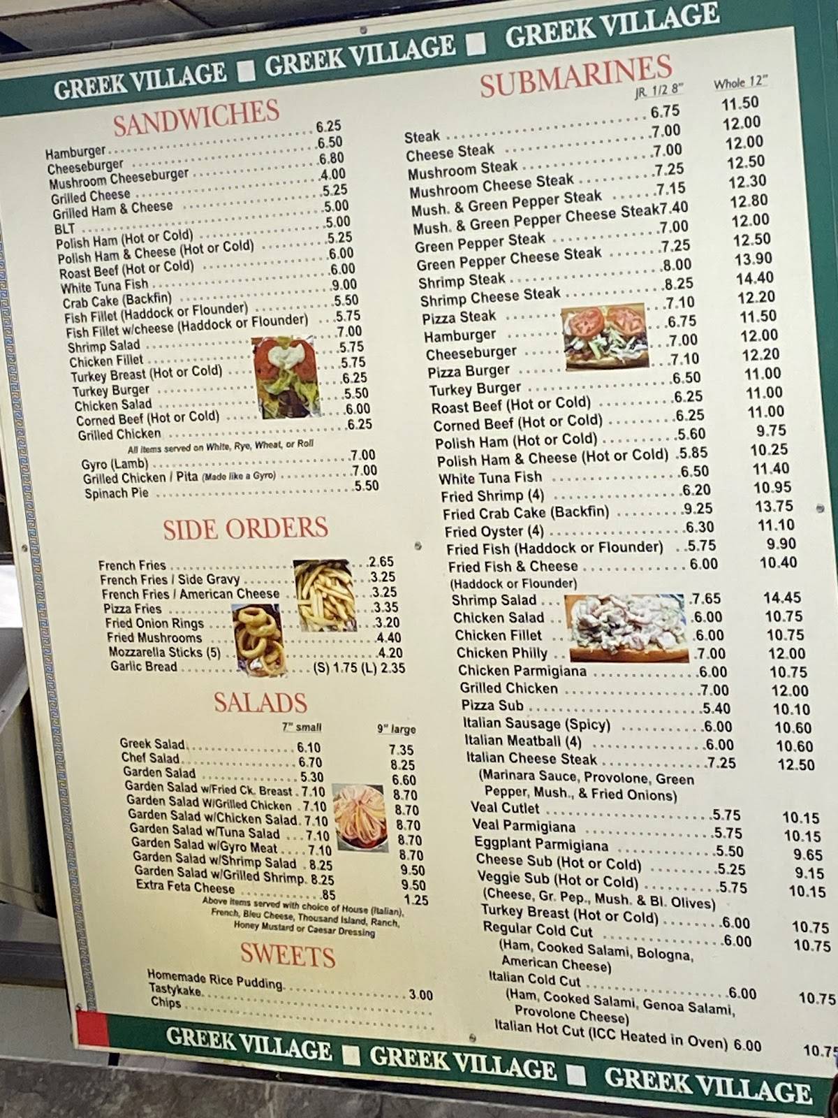 Menu at Greek Village pizzeria, Milford Mill