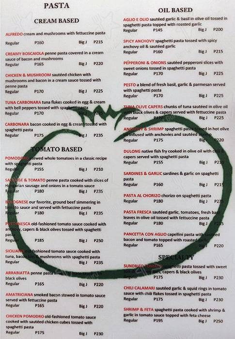 Menu at Green Tomato restaurant, Makati, Ayala Ave