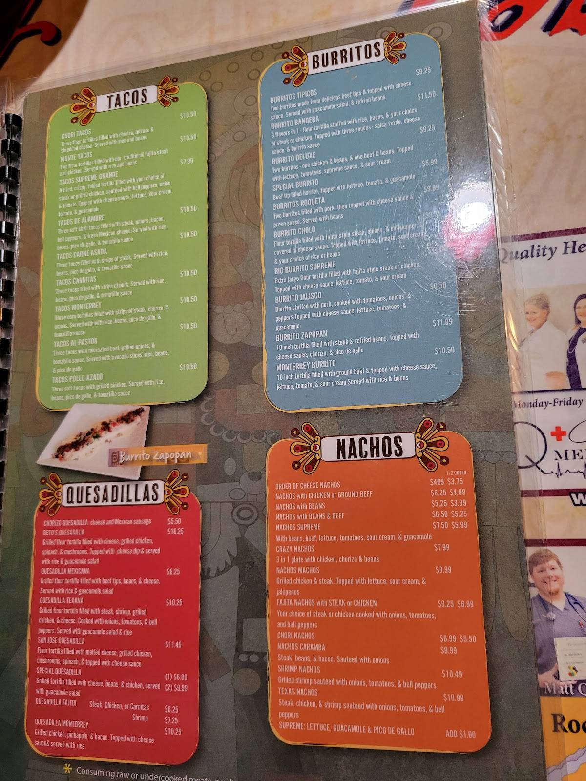Menu at Monterrey Mexican Restaurant, Greeneville, Tusculum Blvd