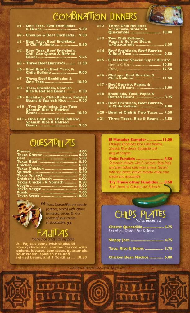 Menu at El Matador Restaurant, Taylors