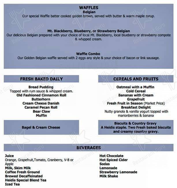 Menu at Heidi's Of Gresham restaurant, Gresham, NE Cleveland Ave
