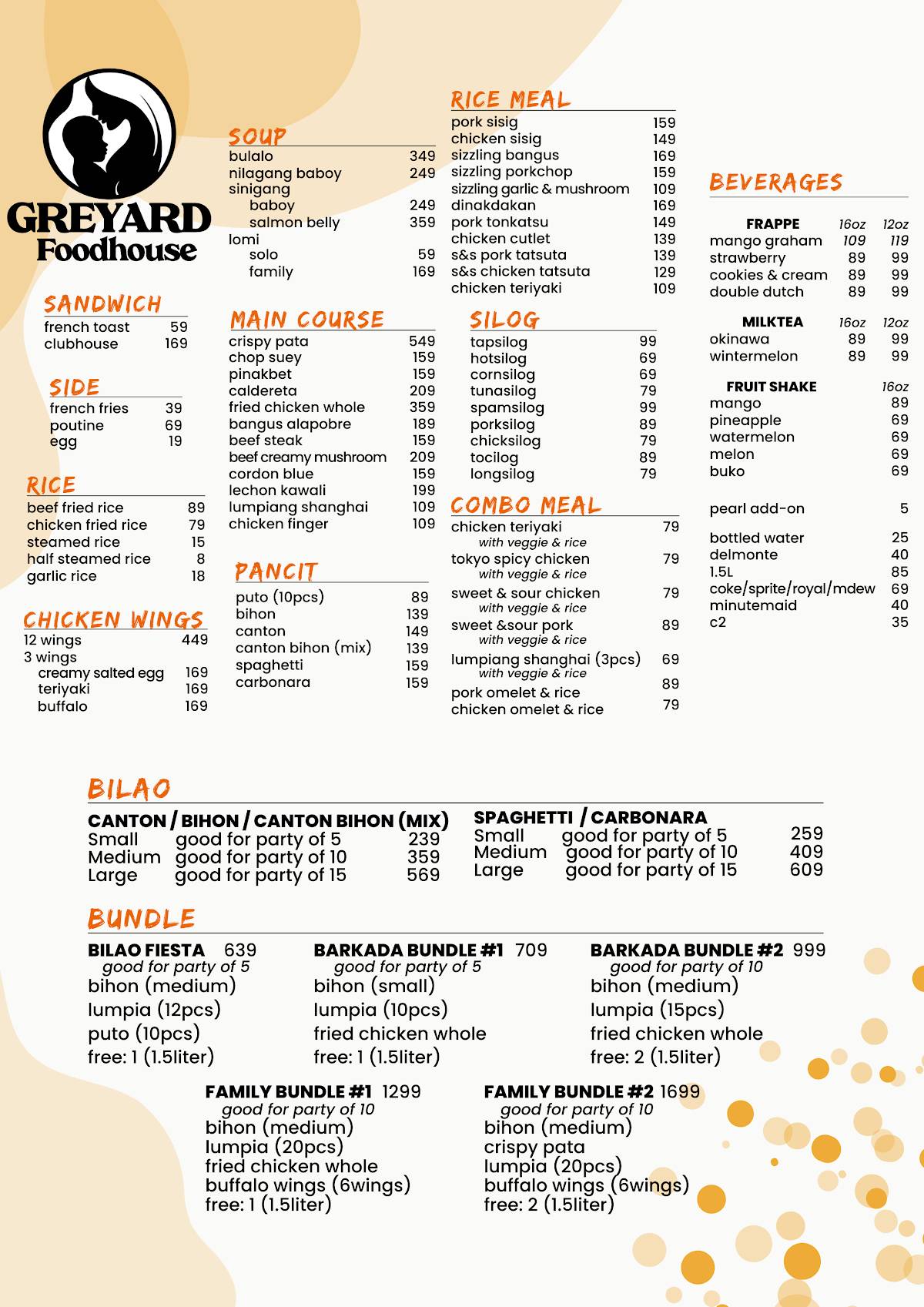 Menu at Greyard Foodhouse restaurant, Manila