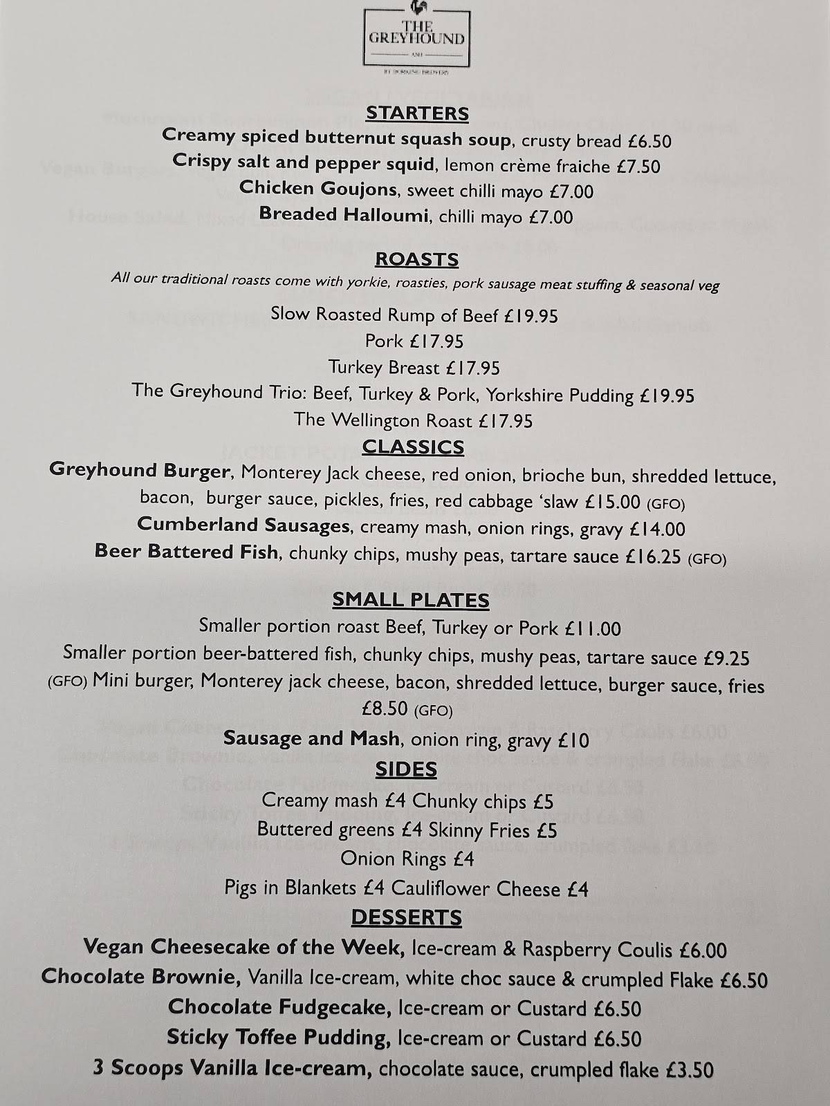 Menu at Greyhound pub & bar, Aldershot