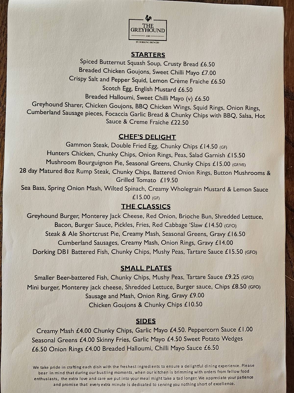 Menu at Greyhound pub & bar, Aldershot