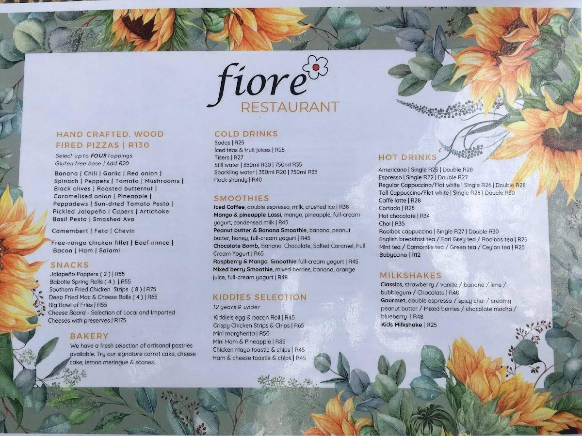 Menu at Fiore Greyton Restaurant and Garden Centre, Greyton