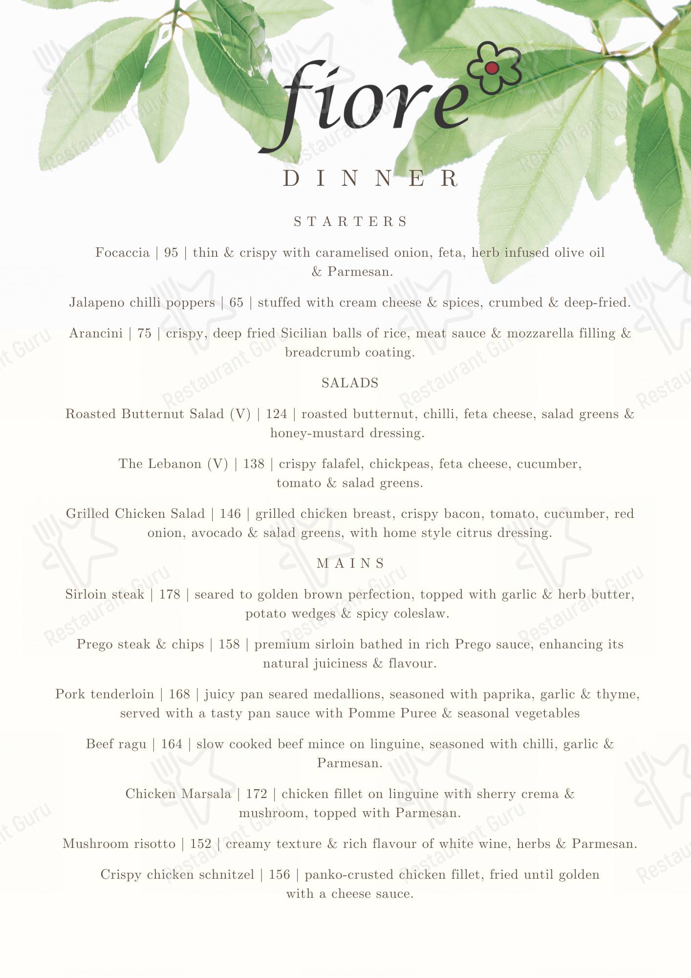 Menu at Fiore Greyton Restaurant and Garden Centre, Greyton